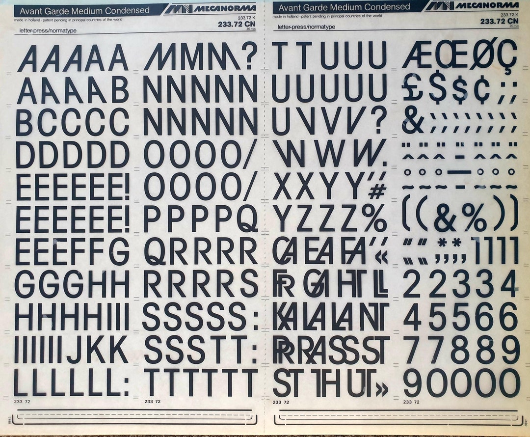 AVANT GARDE MEDIUM Condensed (72pt/48pt/36pt/24pt) Mecanorma Letter ...