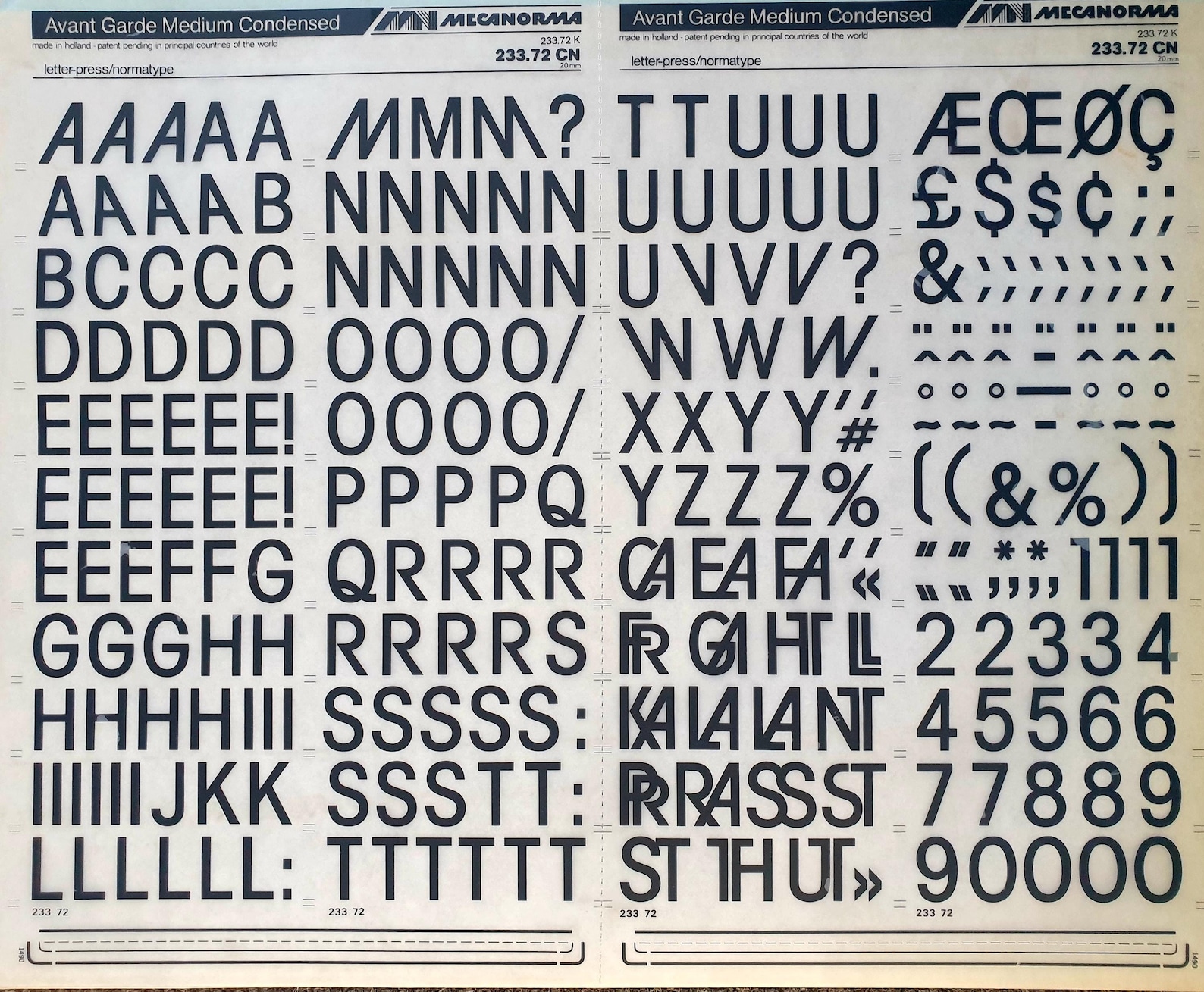 AVANT GARDE MEDIUM Condensed (72pt/48pt/36pt/24pt) Mecanorma Letter ...