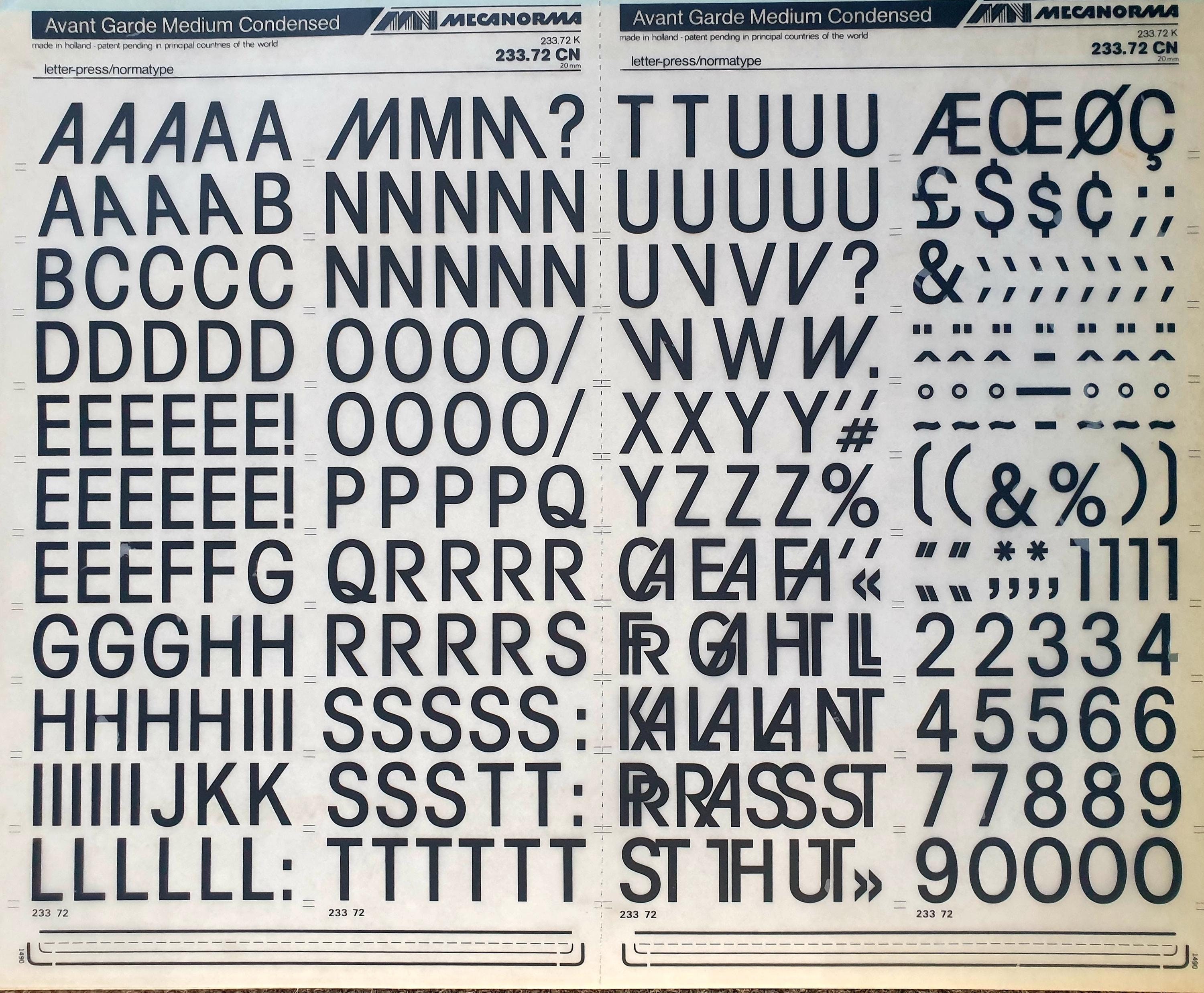 AVANT GARDE MEDIUM Condensed (72pt/48pt/36pt/24pt) Mecanorma Letter ...
