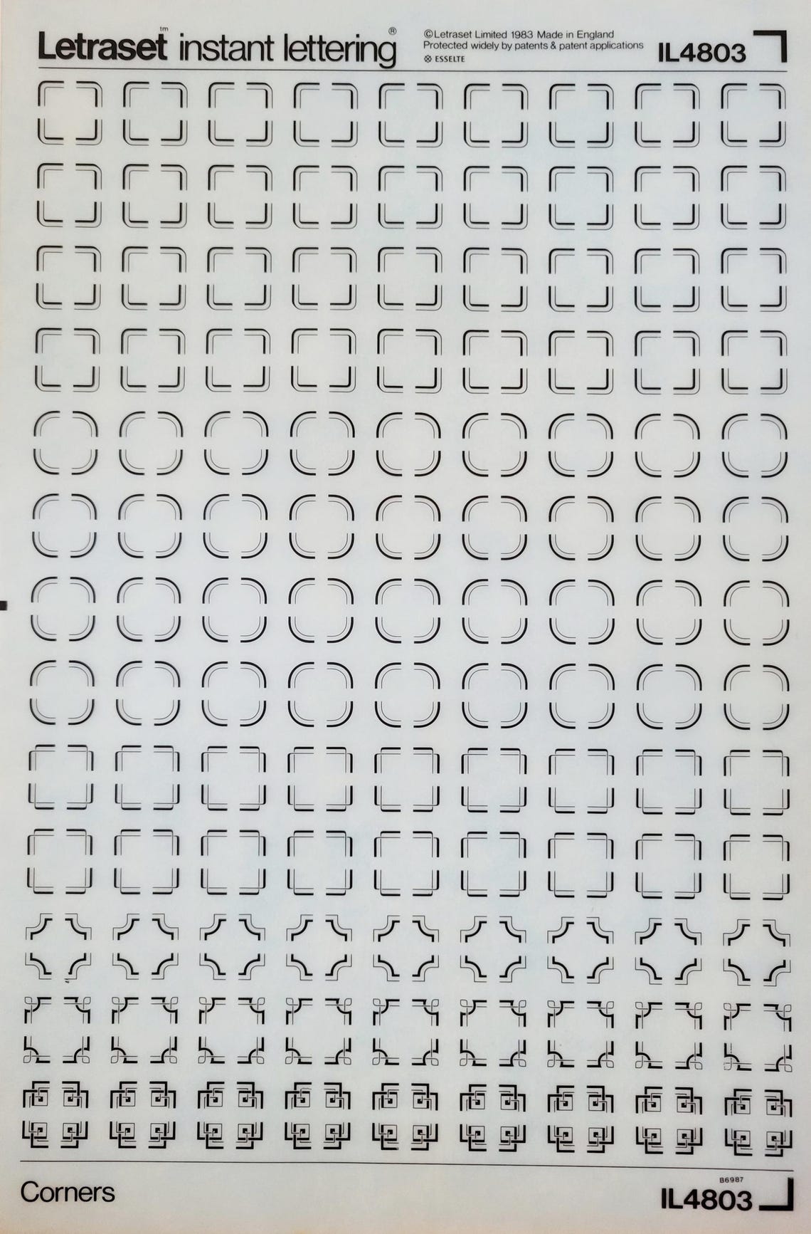 CURVED / STRAIGHT CORNERS / Line Rule Corners - Letraset Rub on Symbol ...
