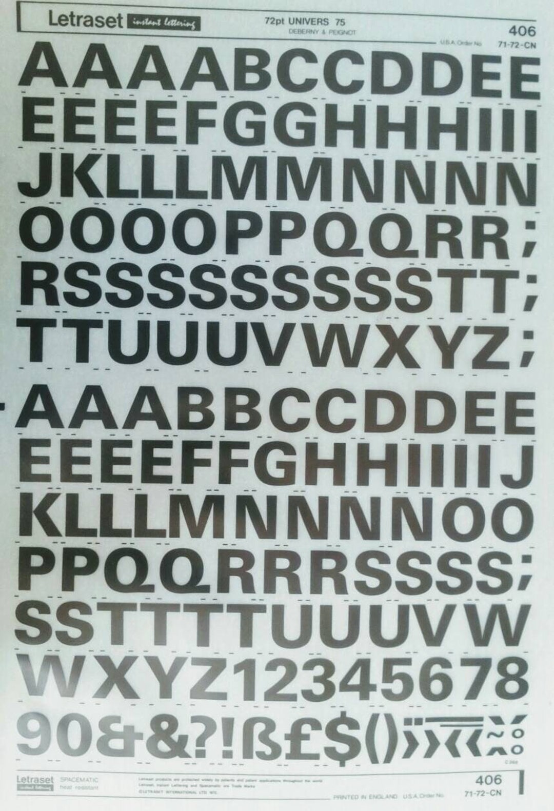 UNIVERS 75 (48pt/60pt/72pt) Letraset Instant Vintage Dry Rub on Letter ...