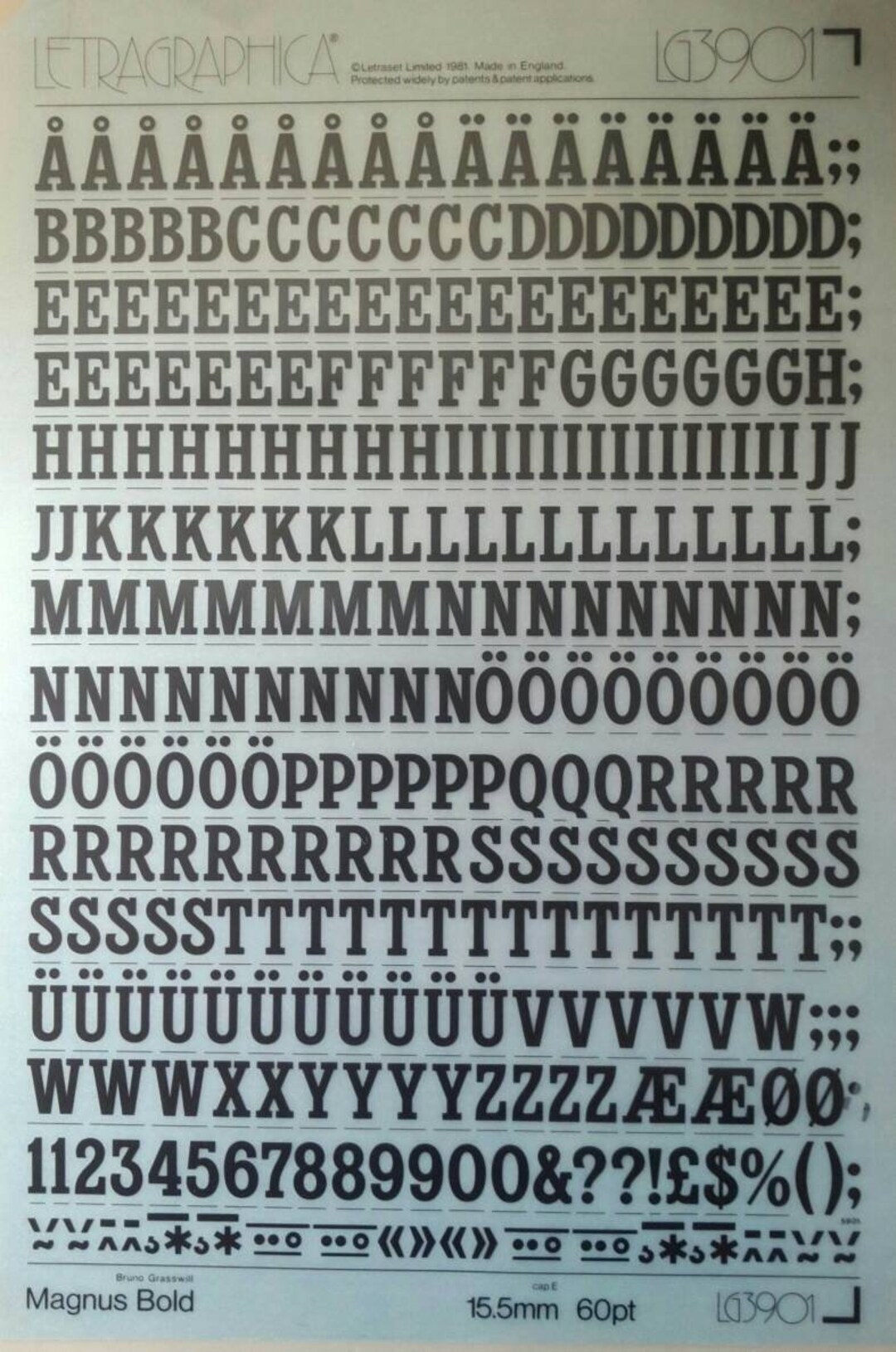 MAGNUS BOLD (36pt/48pt/60pt) Letragraphica Letraset Vintage Instant Rub ...