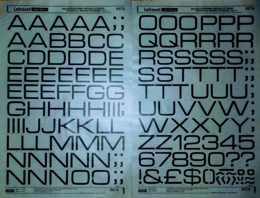 MICROGRAMMA MEDIUM EXTENDED (42pt/60pt/72pt/84pt) Letraset Instant Rub ...