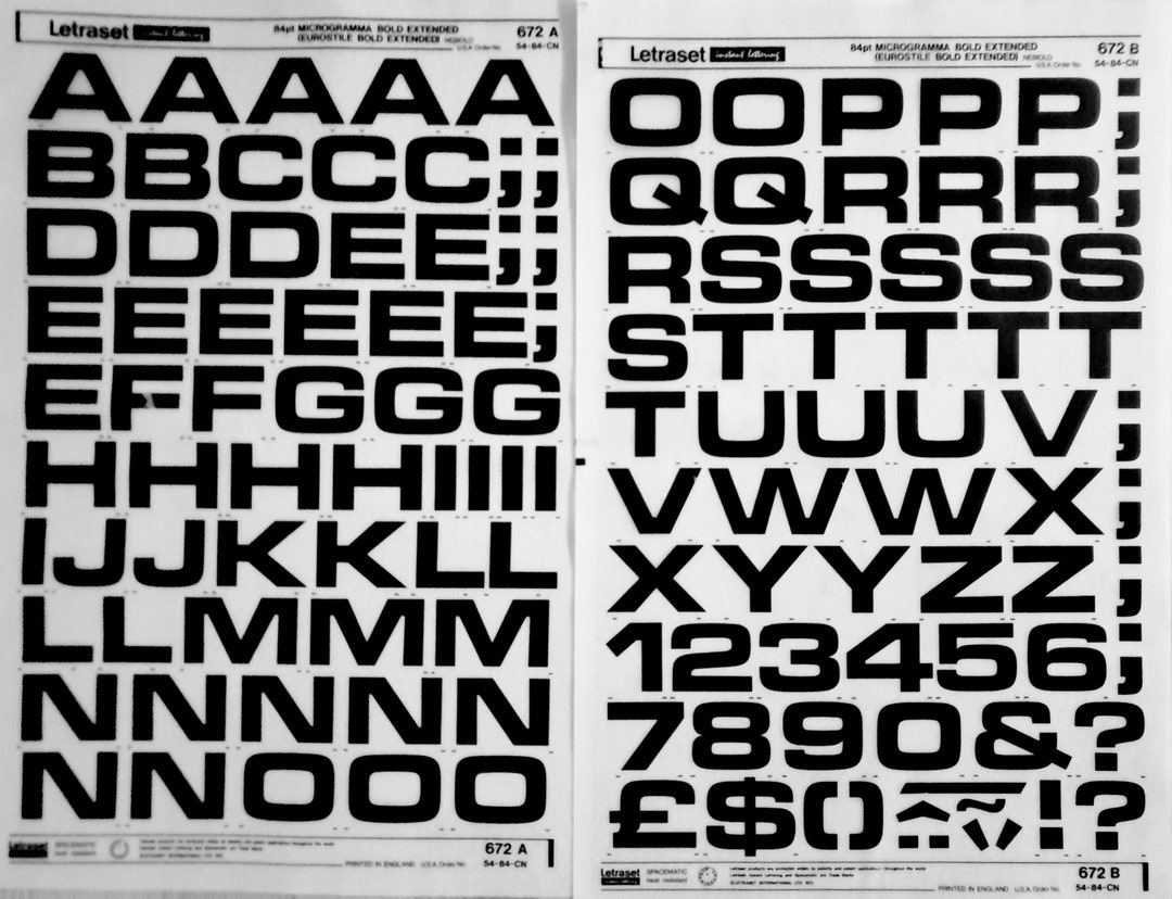MICROGRAMMA BOLD EXTENDED 42pt/84pt Letraset Vintage Instant Dry Rub on ...