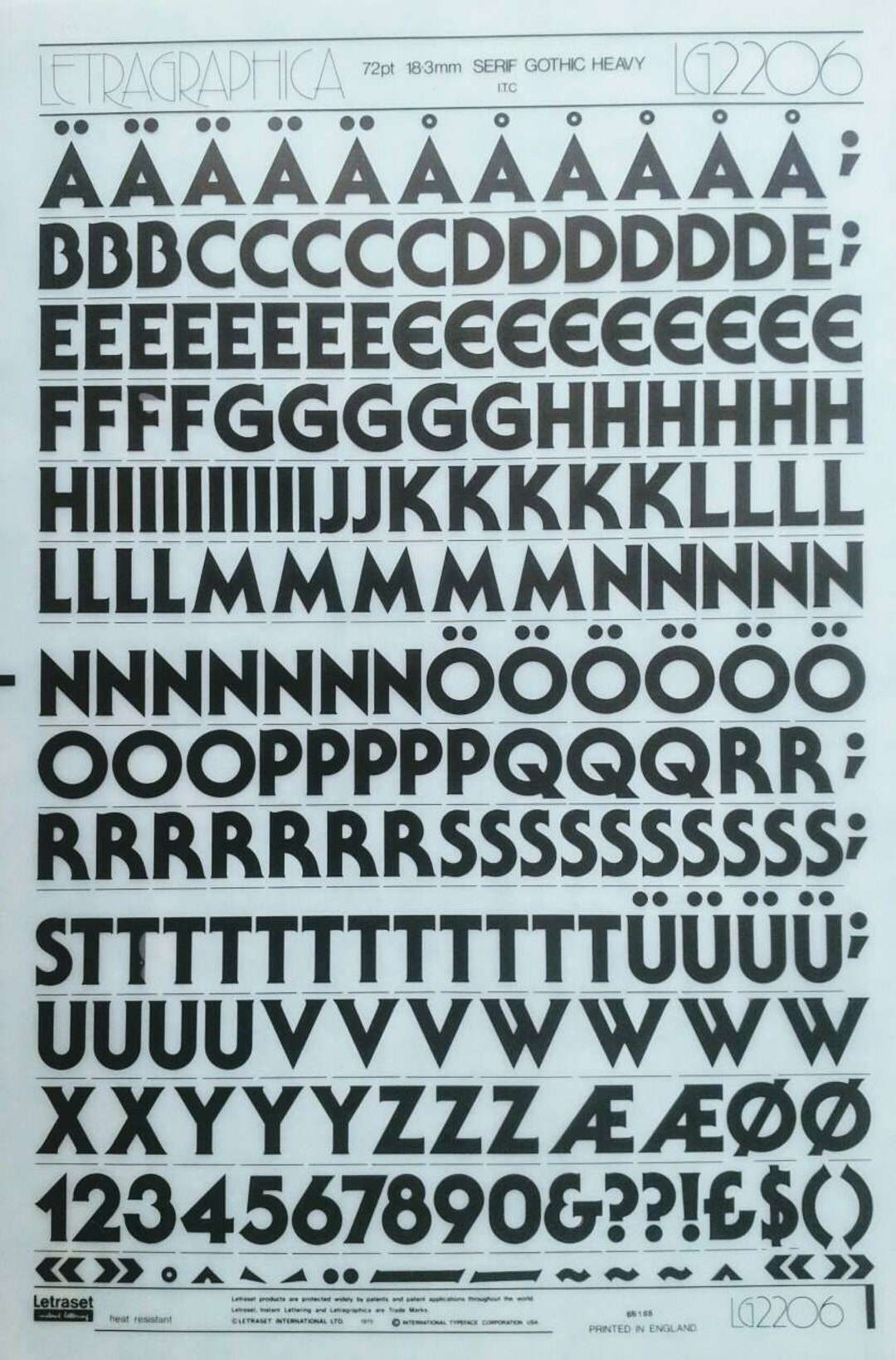 SERIF GOTHIC HEAVY (36pt) Letragraphica Letraset Dry Rub on Letter ...