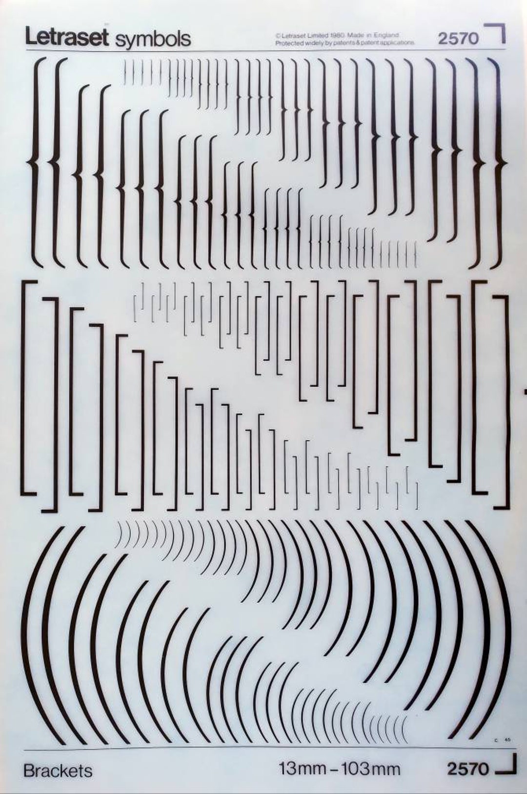 BRACKETS SYMBOLS Letraset Rub on Symbol Shape Transfers (choose Style ...
