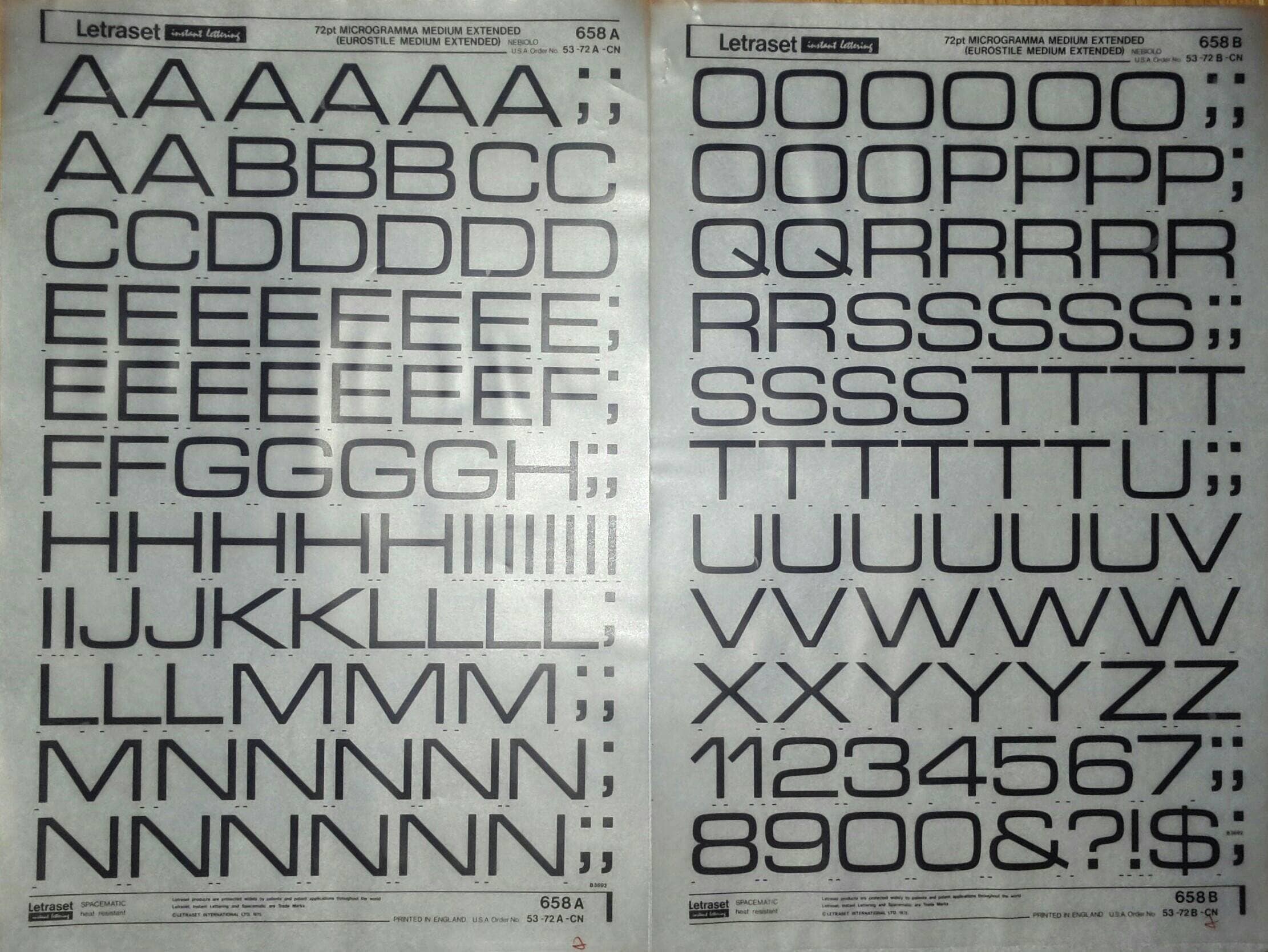 MICROGRAMMA MEDIUM EXTENDED (60pt/72pt/84pt) Letraset Instant Rub on ...