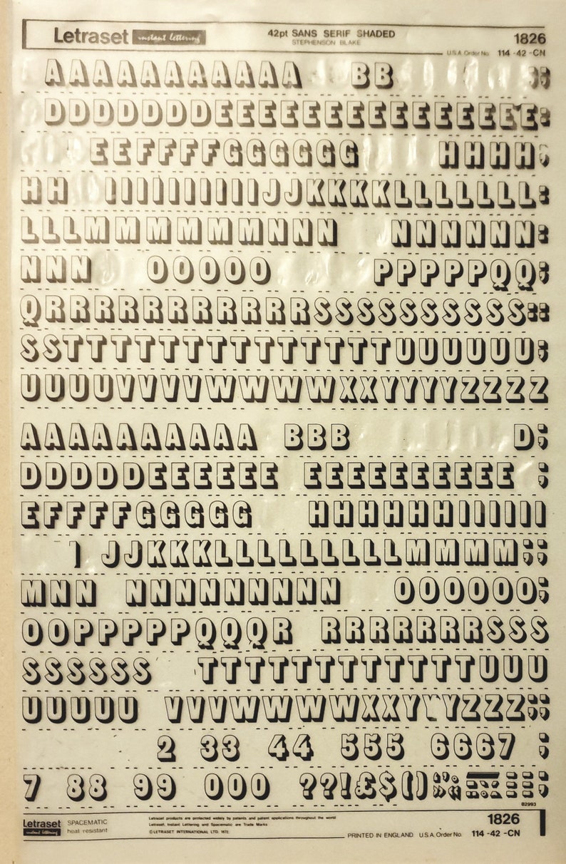 SANS SERIF SHADED (42pt/54pt/72pt) Letraset Instant Rub on Letter ...