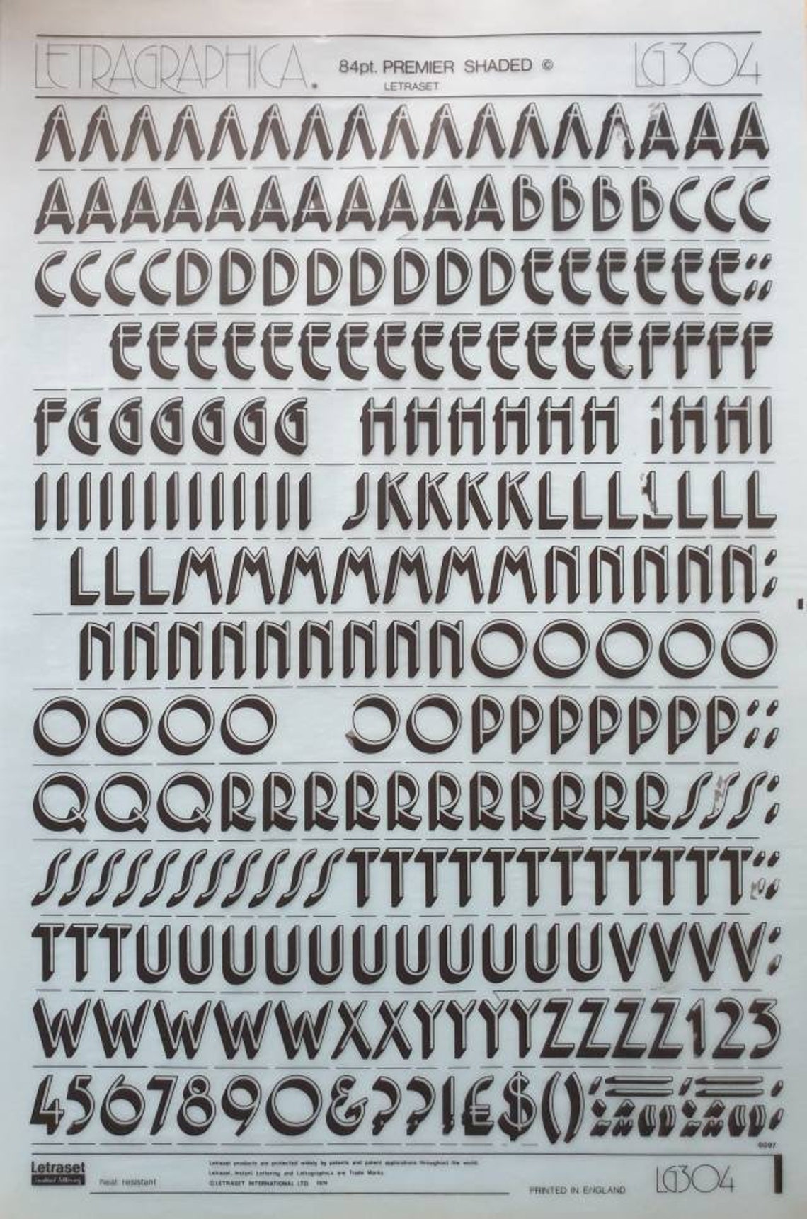 PREMIER SHADED 96pt/84pt Letragraphica Letraset Dry Rub on - Etsy