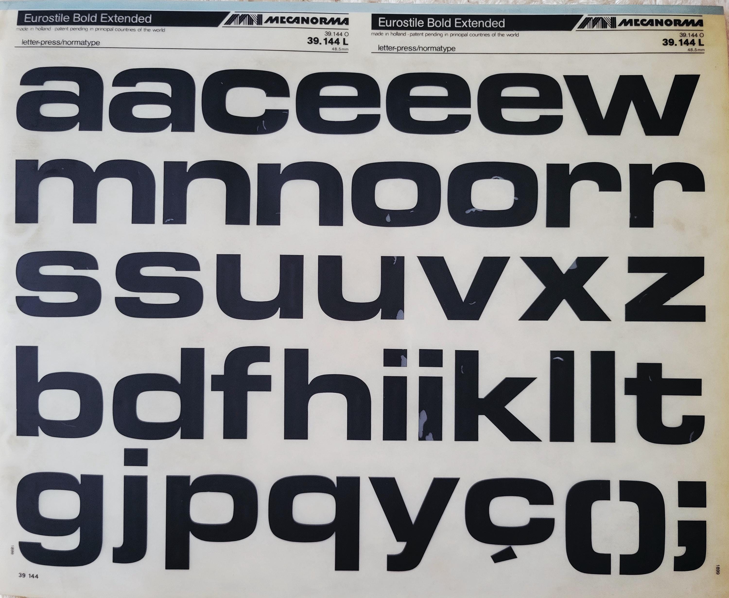 EUROSTILE BOLD EXTENDED (48pt) Mecanorma Vintage Dry Rub on Letter ...