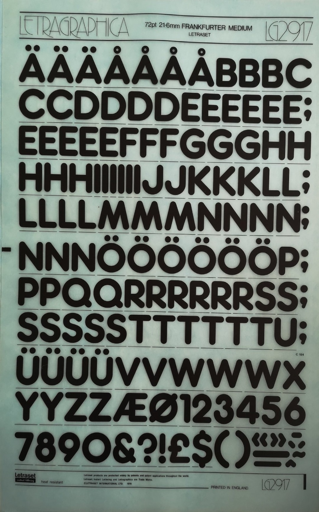 FRANKFURTER MEDIUM (72pt) Letragraphica Letraset Dry Rub on Letter ...