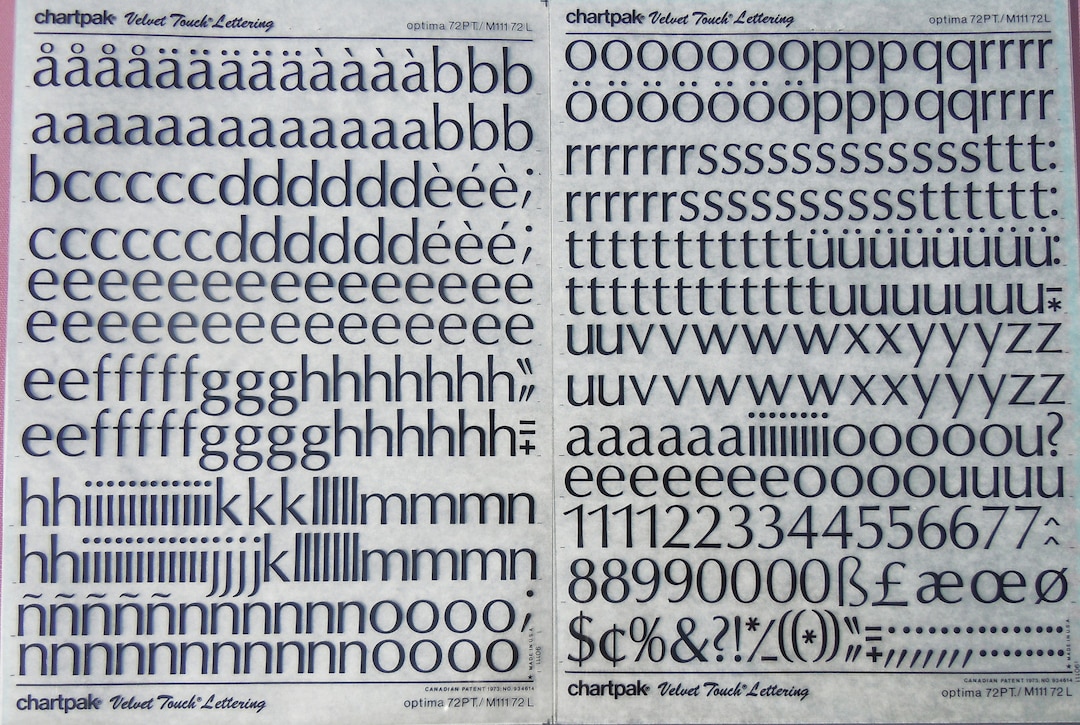 OPTIMA - CHARTPAK Vintage Dry Rub on Letter Transfers (choose Font Size ...