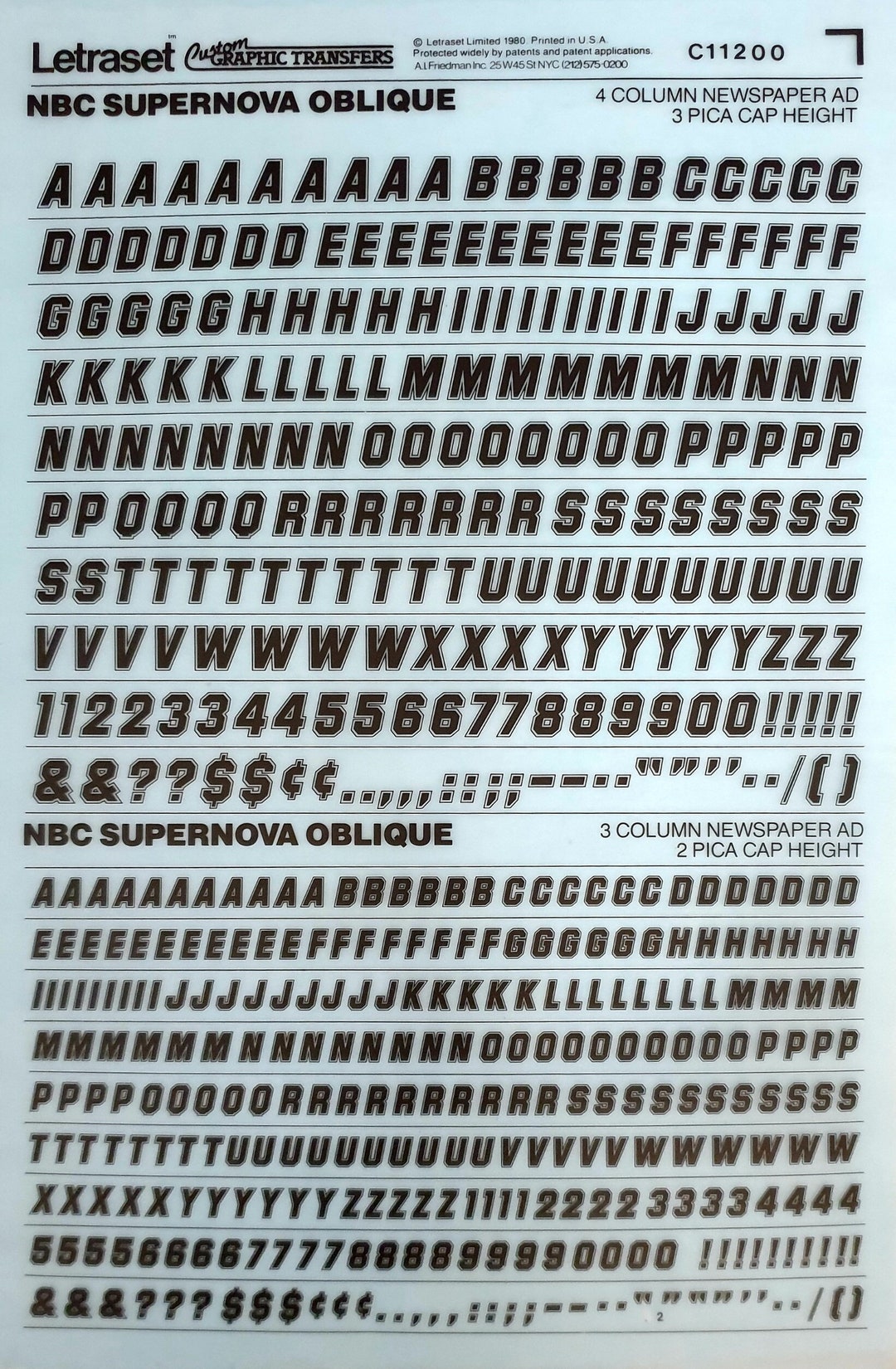 NBC SUPERNOVA OBLIQUE Rare Custom Letraset Instant Lettering Vintage ...