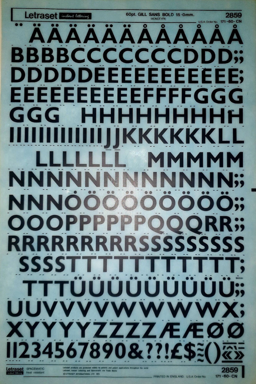 GILL SANS BOLD (60pt/48pt) Letraset Instant Dry Rub on Letter Transfers ...