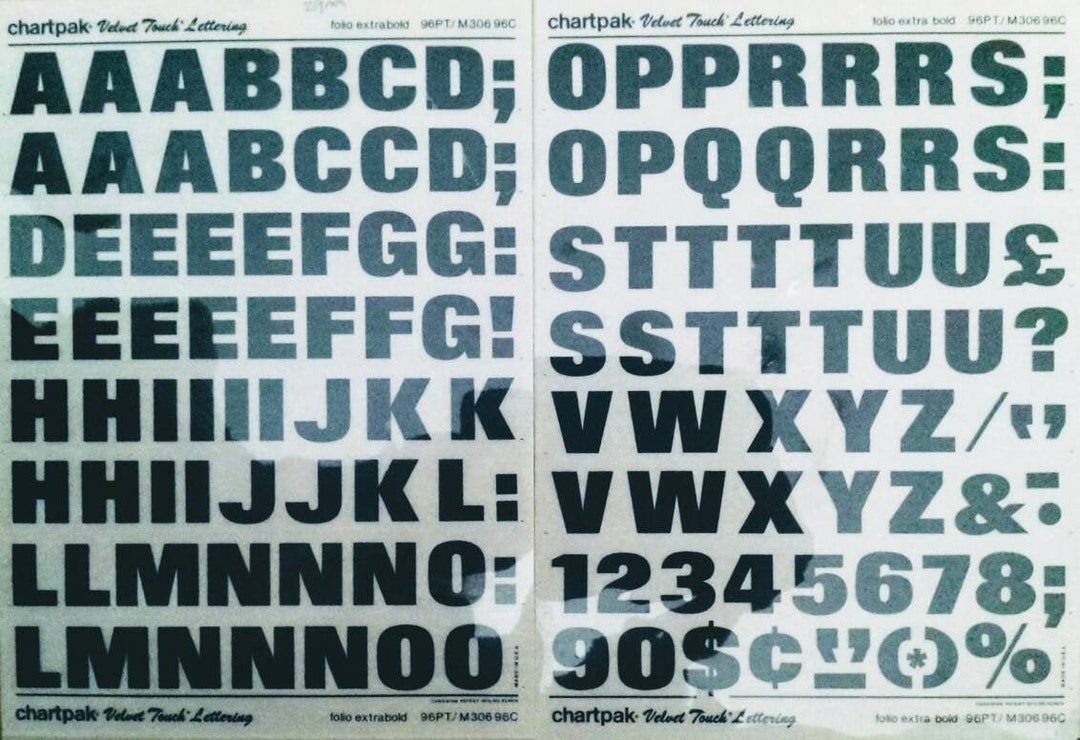 FOLIO EXTRA BOLD (96pt/72pt/60pt/48pt/24pt) Chartpak Letter/number ...
