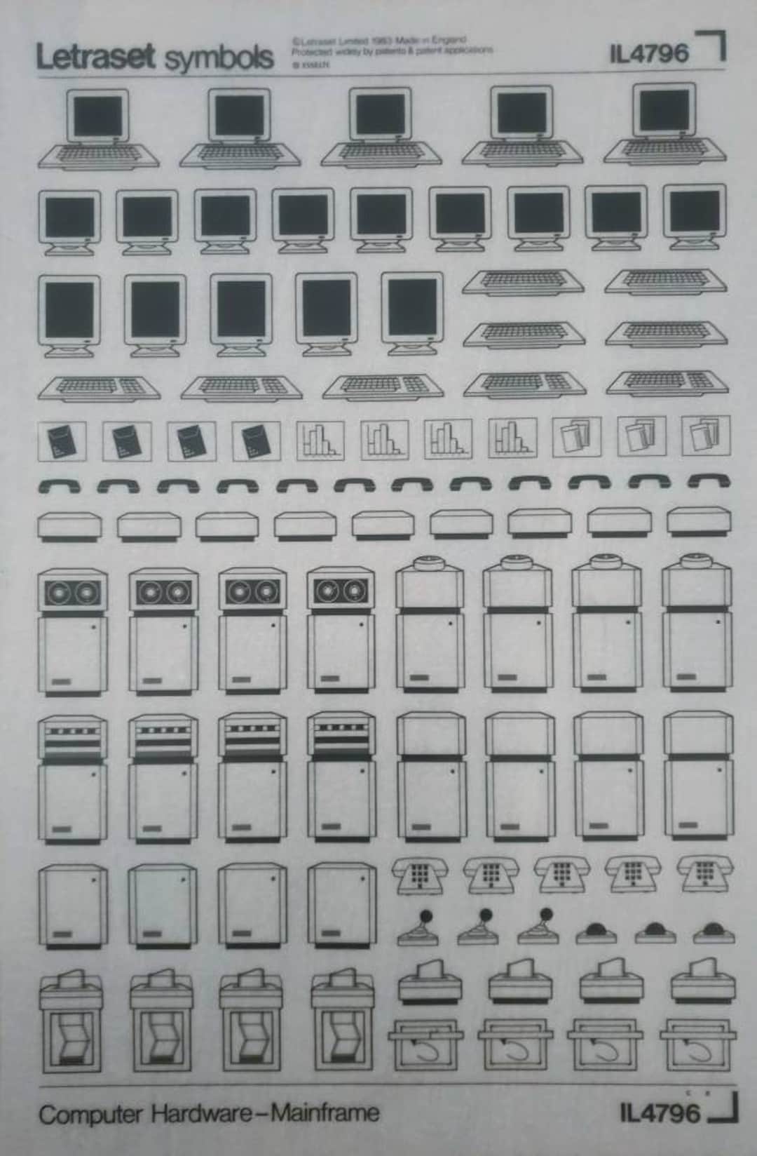 COMPUTER HARDWARE SYMBOLS Letraset Vintage Rub on Transfer Symbols ...