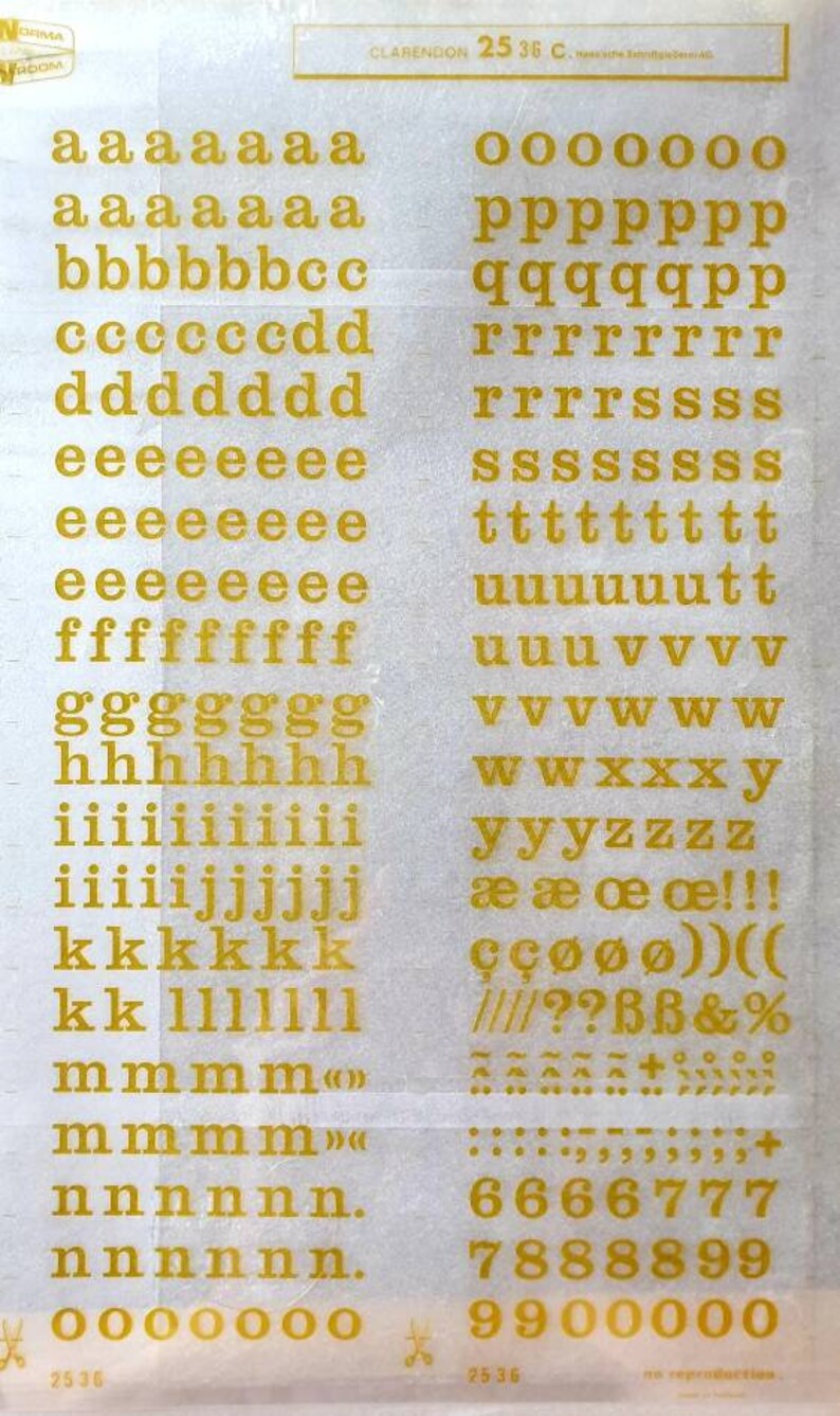 CLARENDON YELLOW Transfers for Transparencies 48pt/36pt - Etsy UK