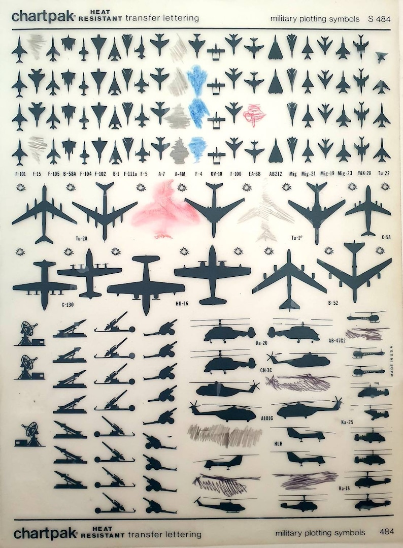MILITARY PLOTTING SYMBOLS / Warships / Aircraft Rub on Transfers ...