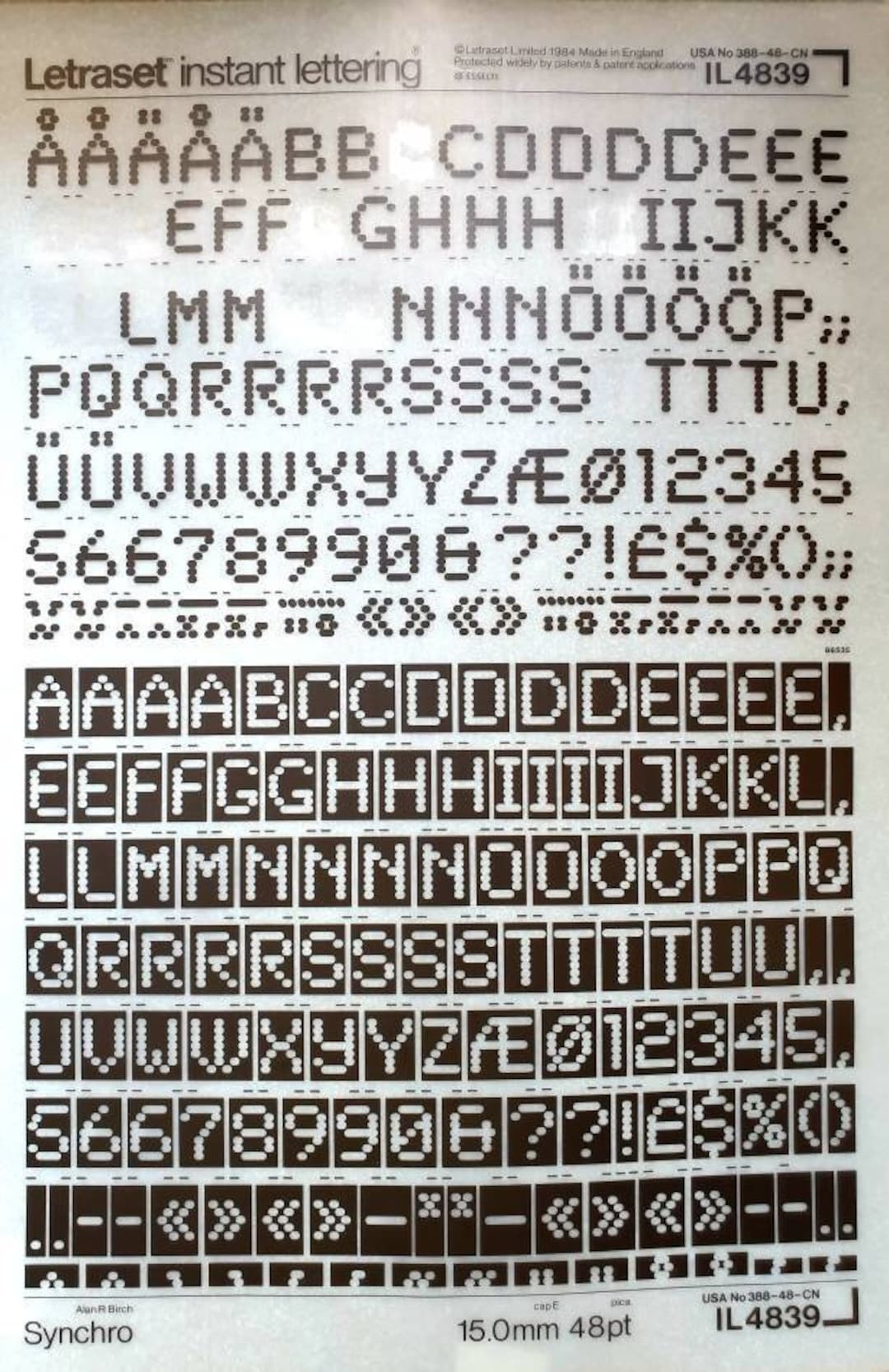 SYNCHRO (30pt) Letraset Vintage Rub on Transfer Letters / Numbers - Etsy