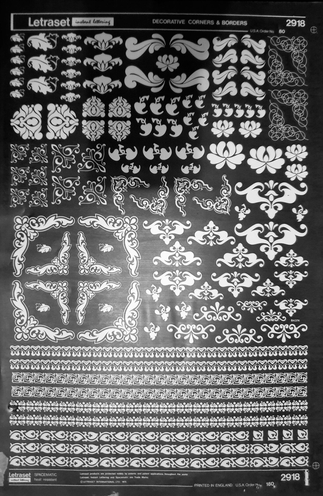 White DECORATIVE CORNERS & BORDERS White Letraset Instant Rub on ...