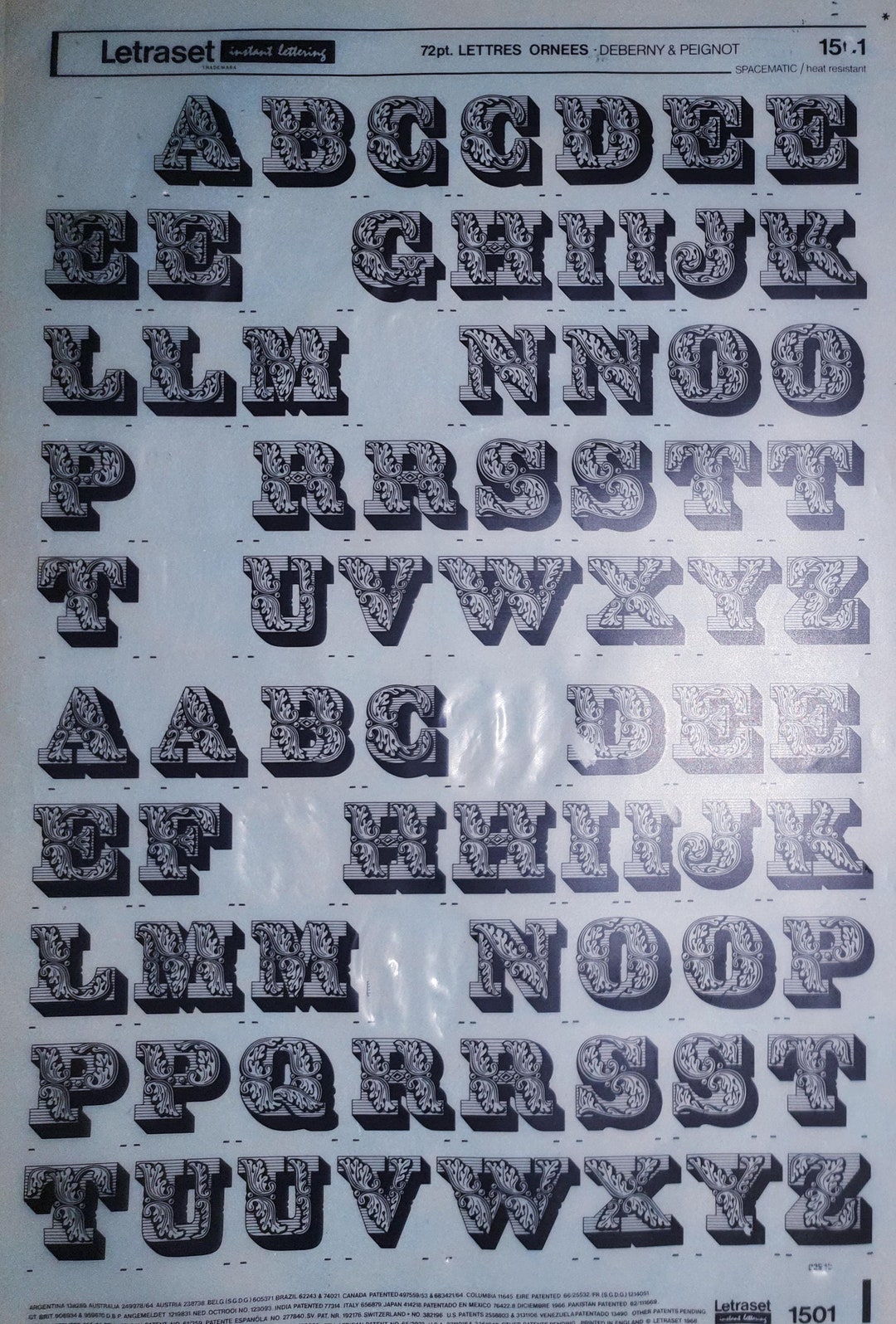 LETTRES ORNEES (72pt) Letraset Instant Lettering Vintage Rub on Letter ...