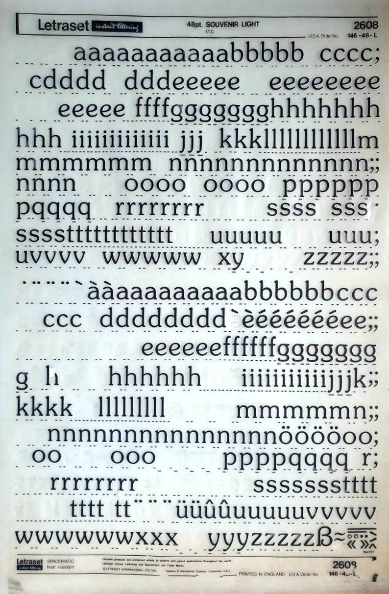 SOUVENIR LIGHT (24pt/36pt/48pt/60pt/72pt) Letraset Instant Rub on Dry ...