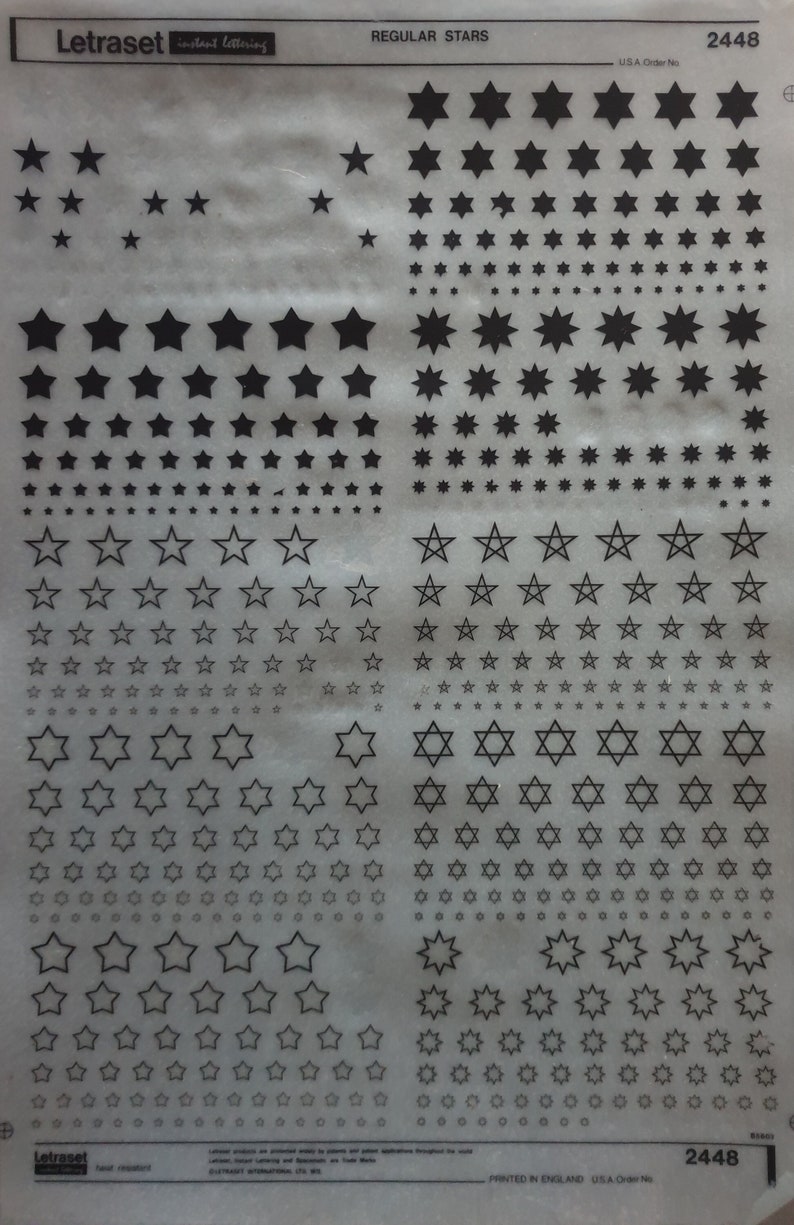 STARS & ASTERISKS SYMBOLS Letraset / Mecanorma Vintage Rub on Transfer ...