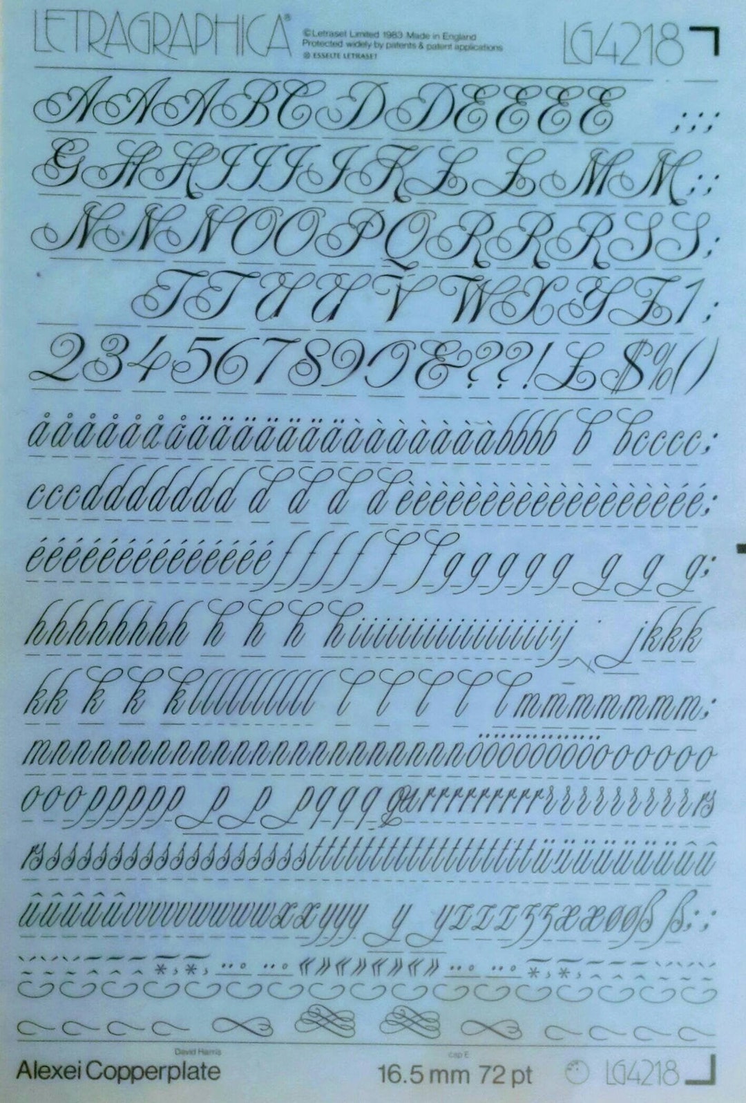 ALEXEI COPPERPLATE (48pt) Letragraphica Letraset Dry Rub on Letter ...