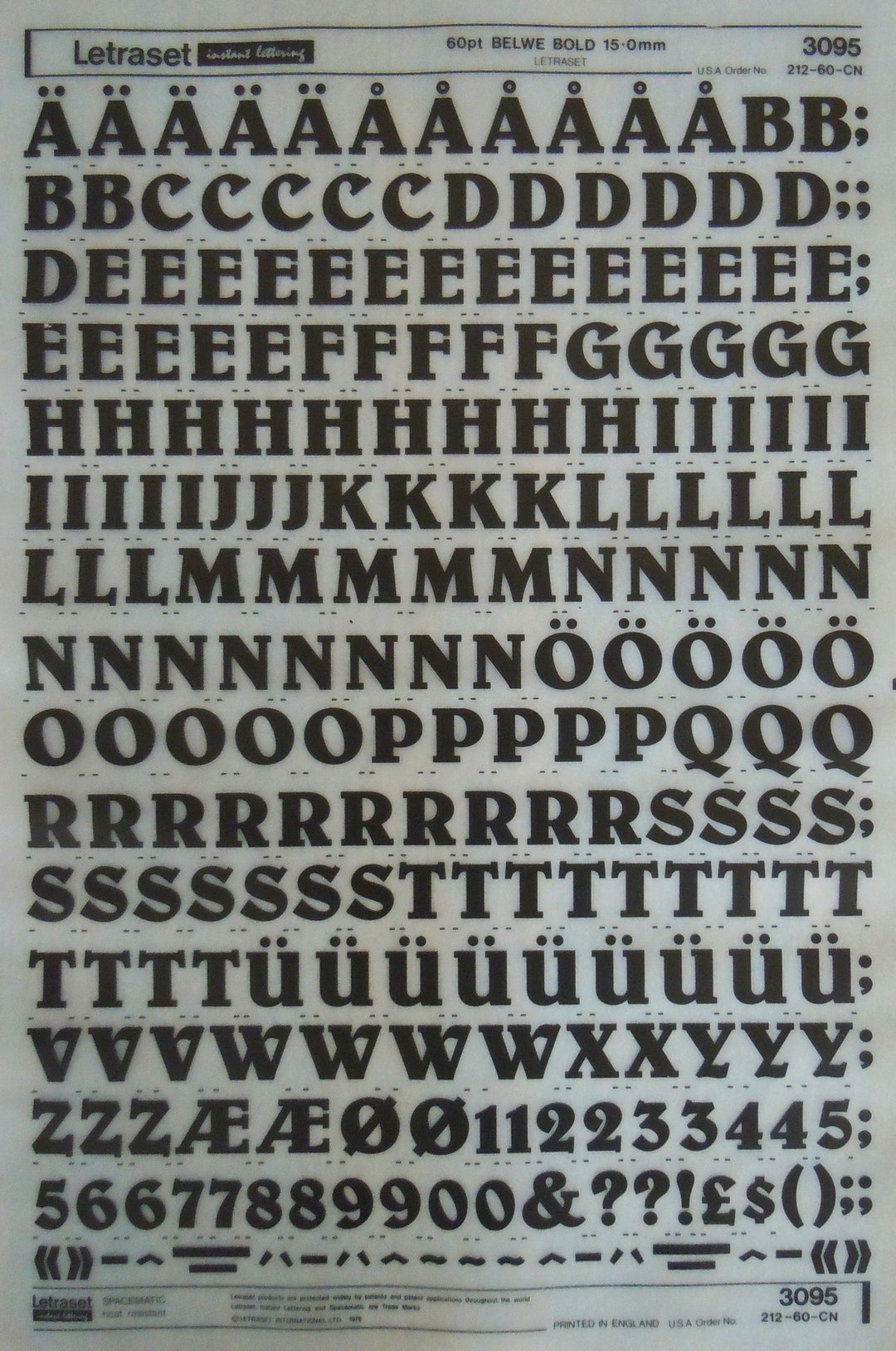 BELWE BOLD - Letraset Instant Dry Rub on Letter / Number Transfers ...