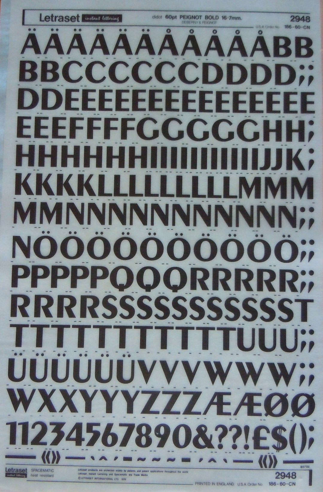 PEIGNOT BOLD (60pt/48pt/36pt/24pt) Letraset Instant Rub on Letter ...