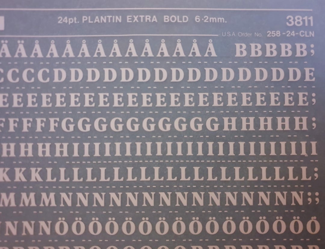 PLANTIN EXTRA BOLD 24pt White Letraset Instant Rub on Transfer ...