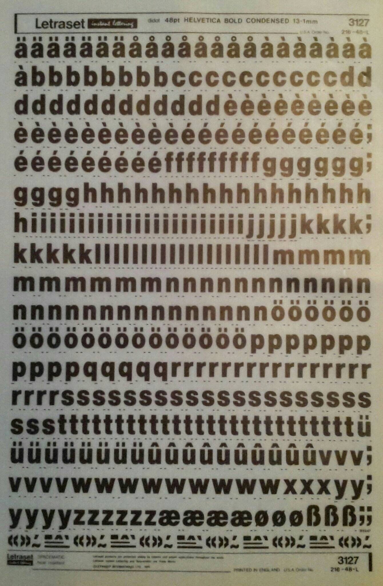 HELVETICA BOLD CONDENSED (20pt/28pt/36pt) Letraset Vintage Instant Rub ...