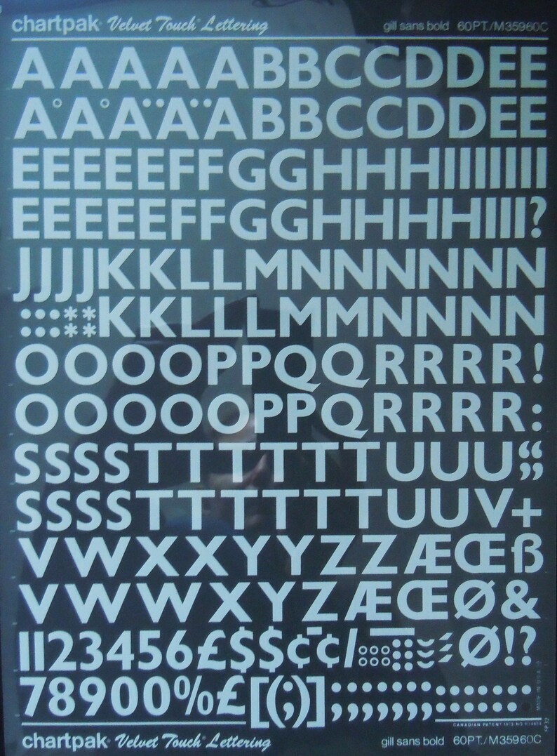 GILL SANS BOLD (60pt) White Chartpak Letter/number Dry Rub on Transfers ...