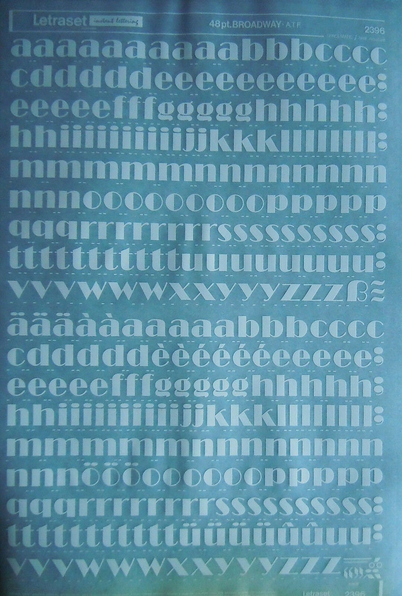 BROADWAY (36pt/48pt) White Letraset / Zip a Tone / Instant Rub on ...