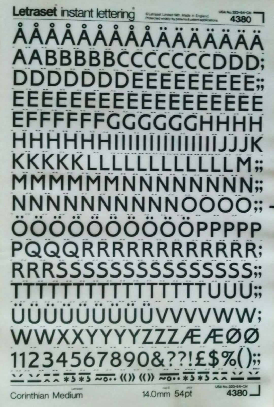 CORINTHIAN MEDIUM (54pt/42pt/24pt) Letraset Rub on Letter/number ...