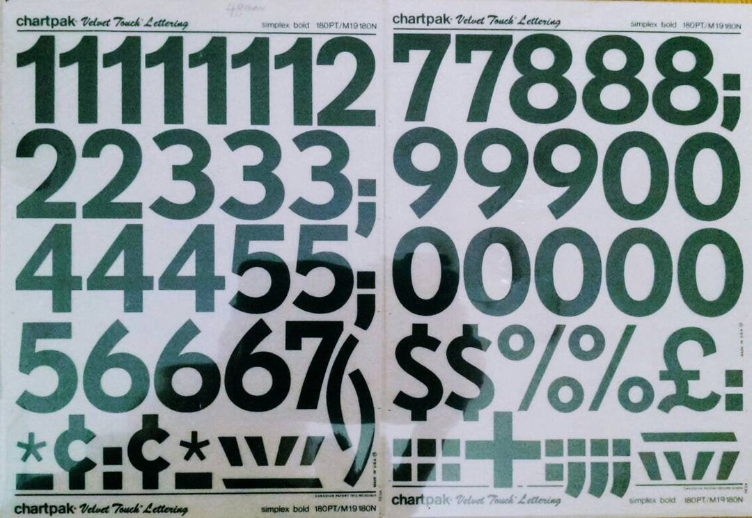SIMPLEX BOLD NUMBERS (30pt) Chartpak Vintage Dry Rub on Transfers ...