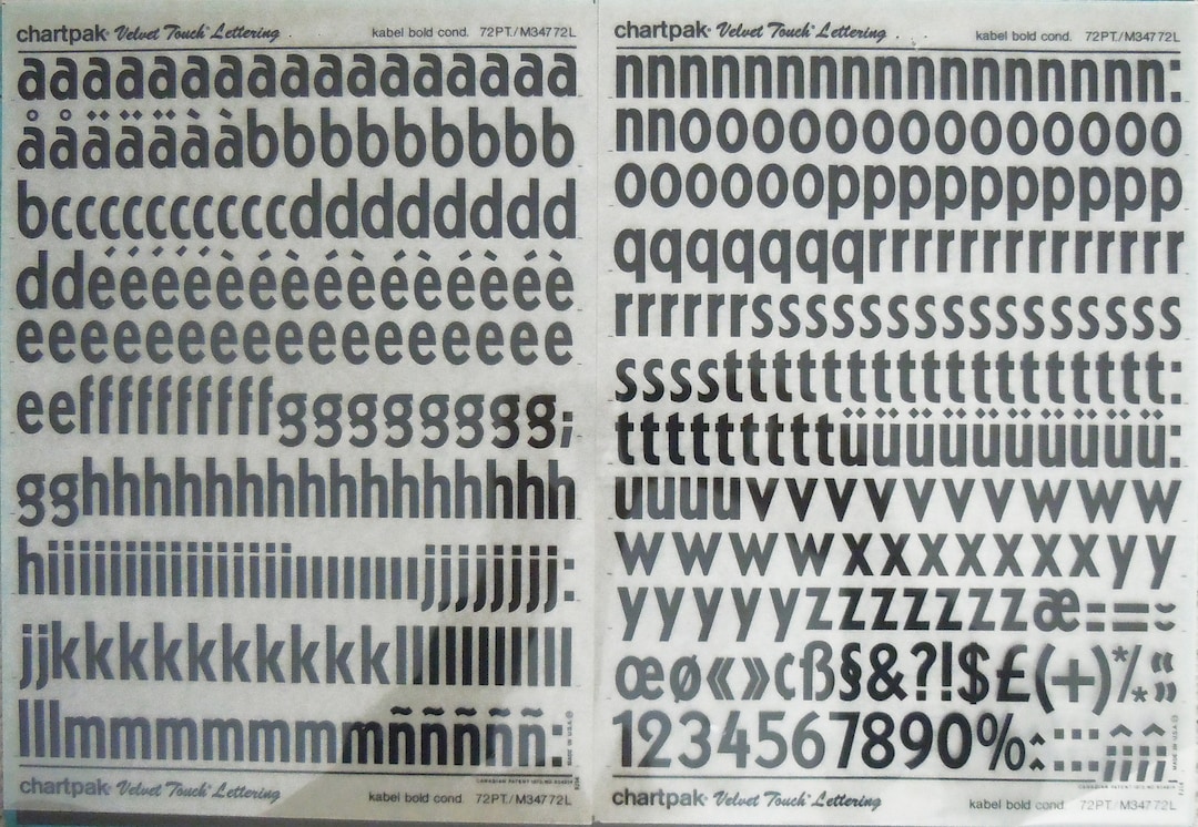 KABEL BOLD CONDENSED - Chartpak Dry Letter Transfers (choose Font Size ...
