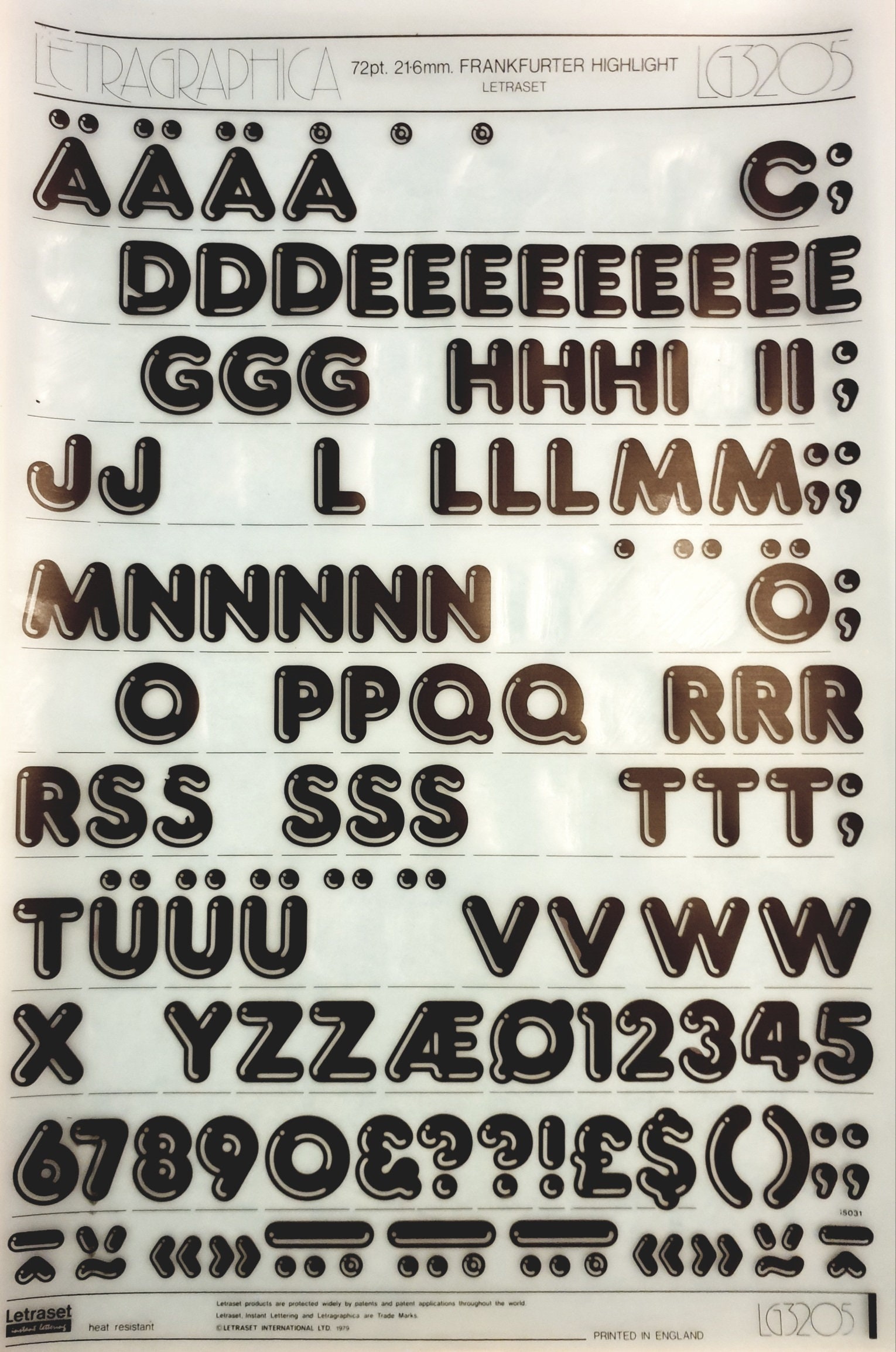 FRANKFURTER HIGHLIGHT (24pt/36pt/72pt) Letragraphica Letraset Vintage ...