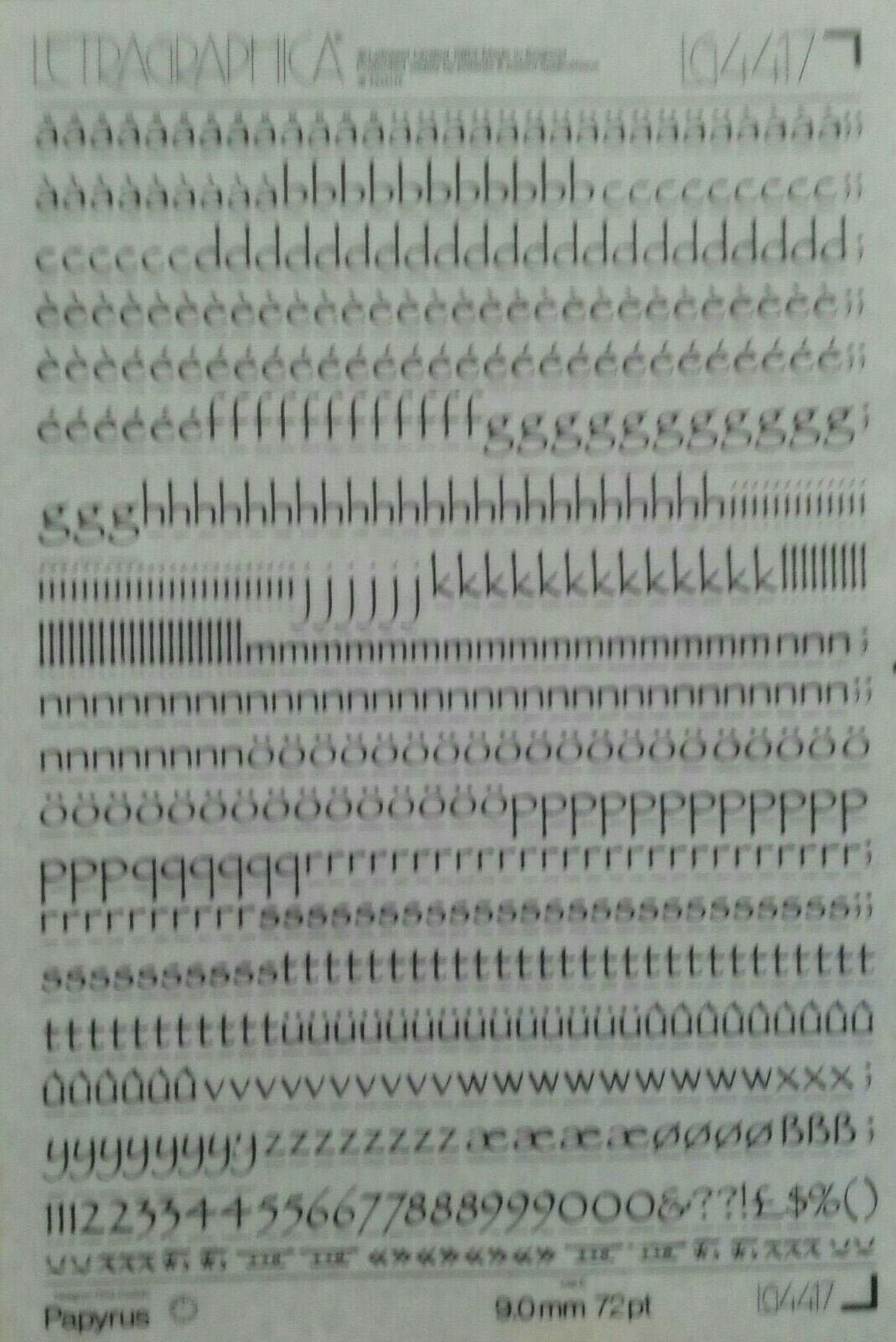 PAPYRUS 5.5mm Letraset Letragraphica Vintage Dry Rub on Letter/number ...