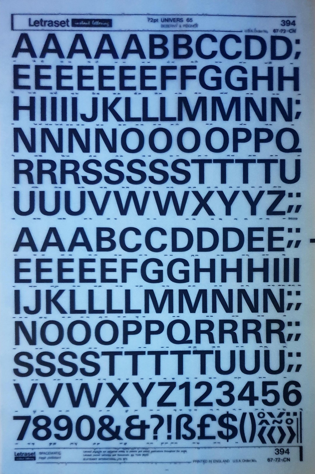 UNIVERS 65 (24pt/36pt/48pt/60pt/72pt) Letraset Instant Rub on Letter ...