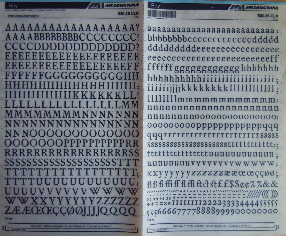 ROY - Mecanorma Instant Dry Rub on Letter Transfers Letterpress (choose ...