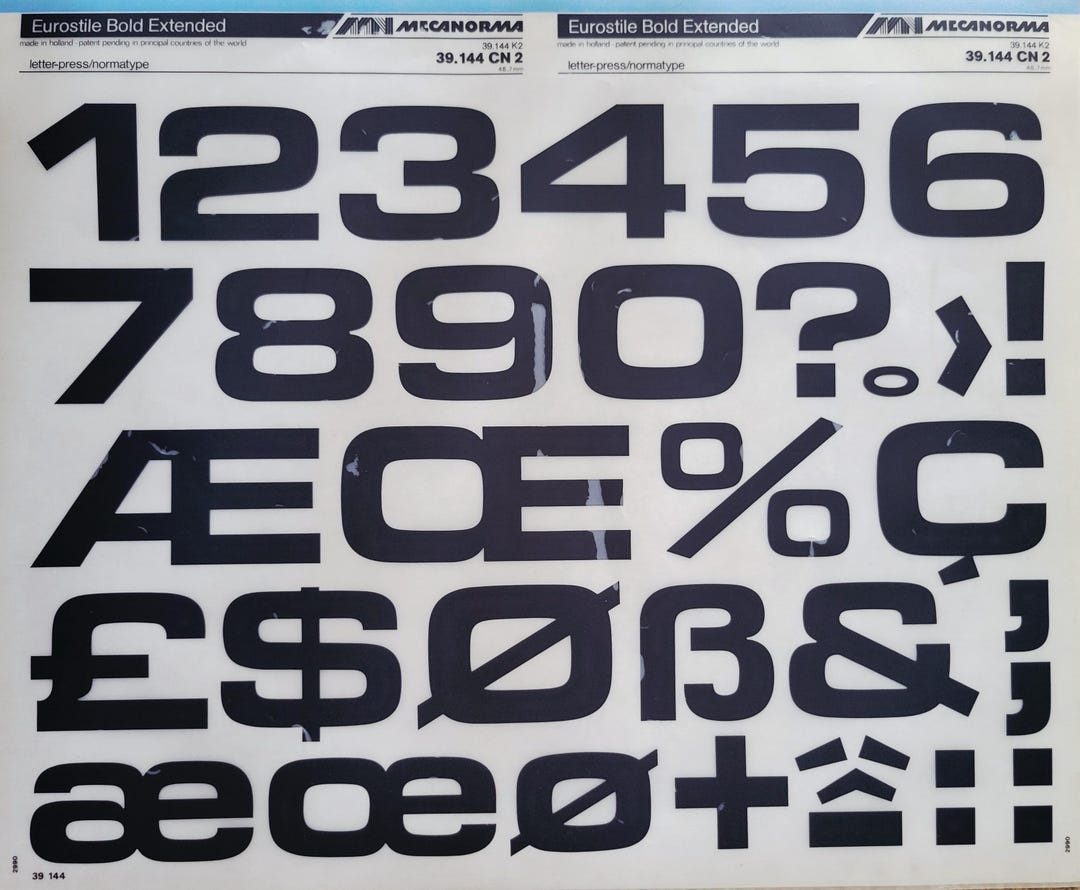 EUROSTILE BOLD EXTENDED Numbers (144pt) Mecanorma Dry Rub on Numeral ...