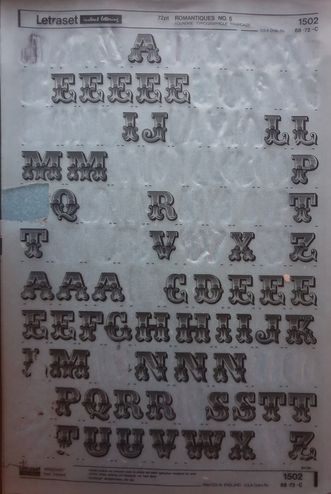 ROMANTIQUES (72pt) Letraset Instant Lettering Vintage Rub on Letter ...