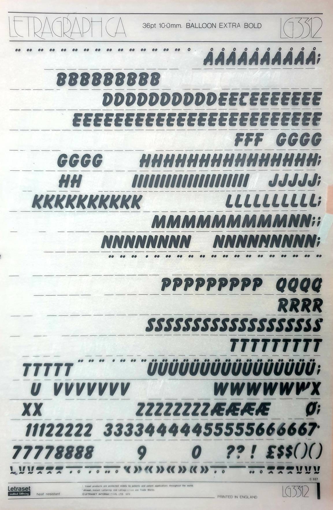 BALLOON EXTRA BOLD (36pt/48pt/72pt) Letragraphica Instant Rub on Letter ...