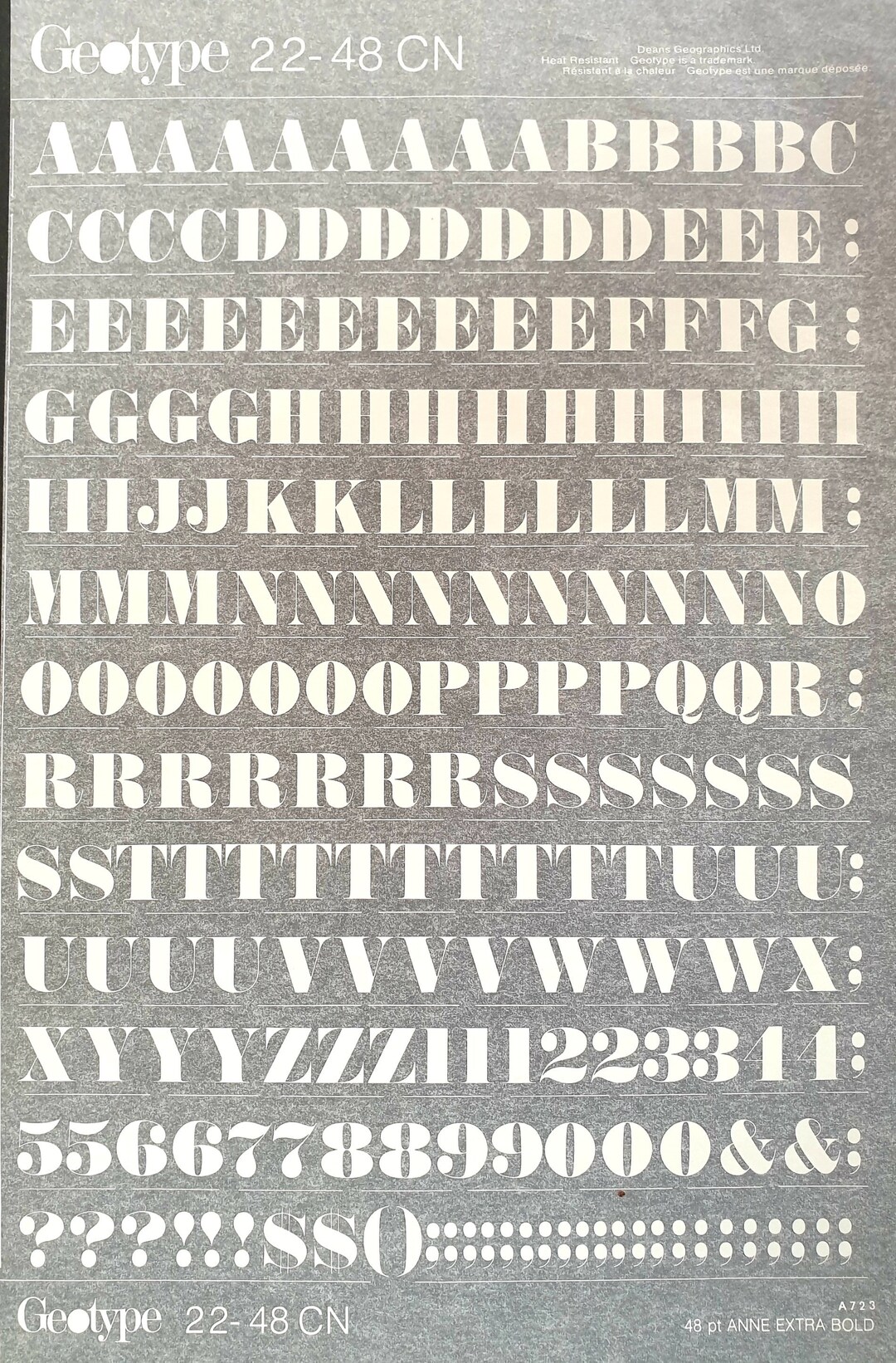 White ANNLIE EXTRA BOLD (48pt) Geotype Instant Lettering Vintage Rub on ...