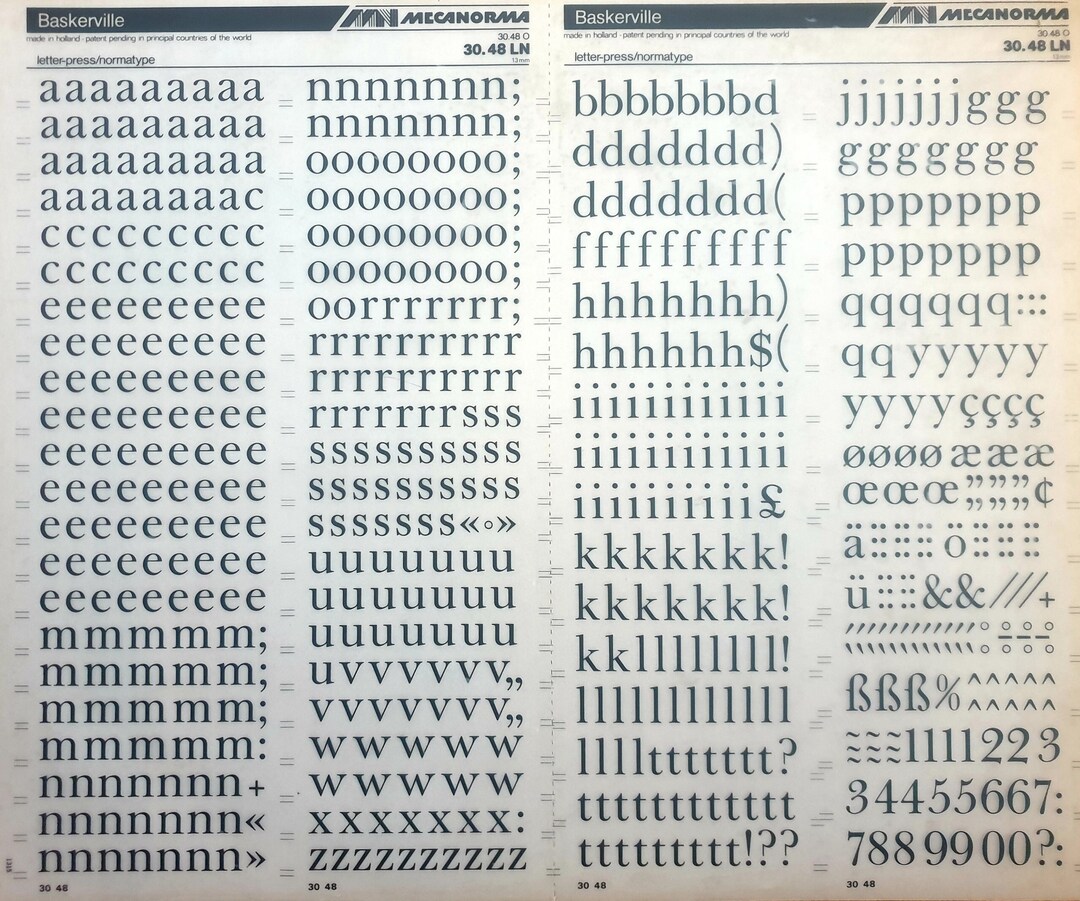 BASKERVILLE (36pt) Mecanorma Dry Rub on Letter Transfers (like Letraset ...