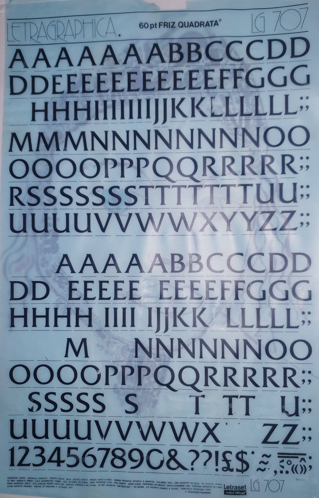 FRIZ QUADRATA (60pt) Letragraphica Letraset Dry Rub on Letter/number ...
