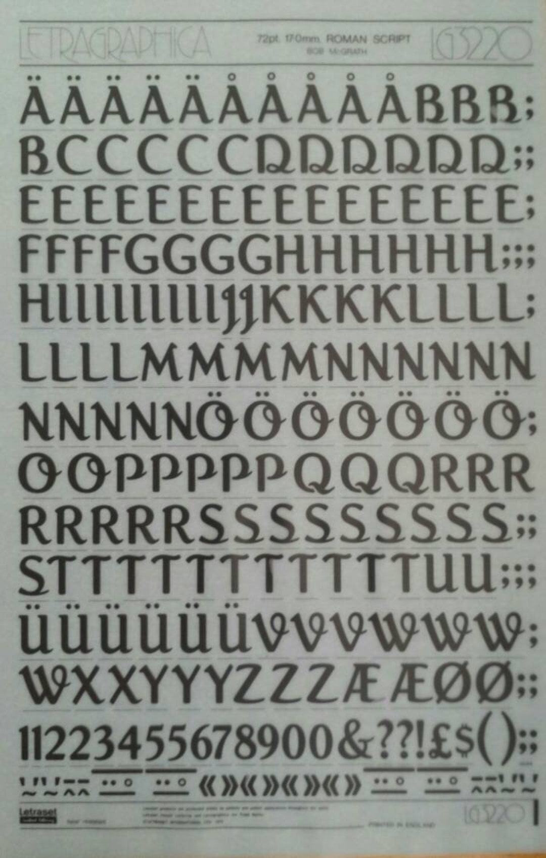 ROMAN SCRIPT (72pt/54pt/42pt) Letragraphica Letraset Instant Rub on ...