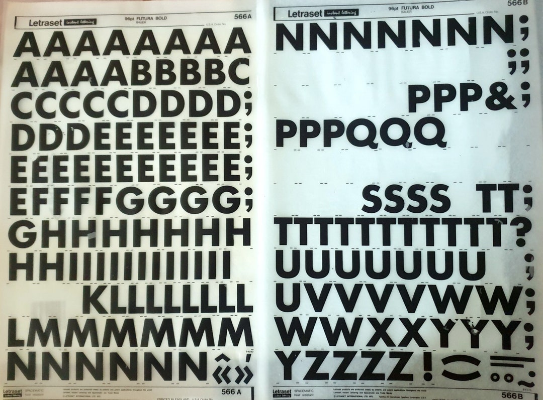 FUTURA BOLD (36pt/96pt) Letraset Instant Dry Rub on Letter Number ...