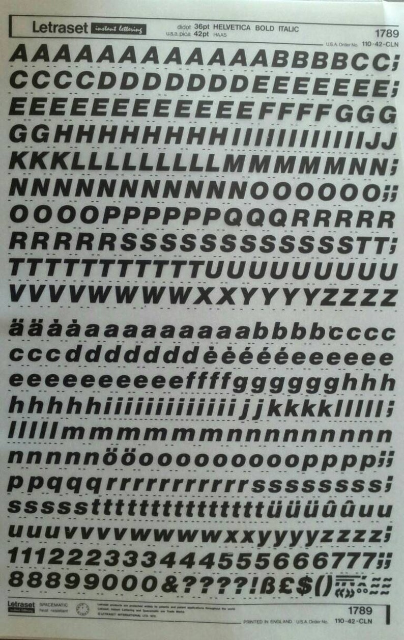 HELVETICA BOLD ITALIC 20pt/36pt/60pt/72pt/84pt/ Letraset - Etsy